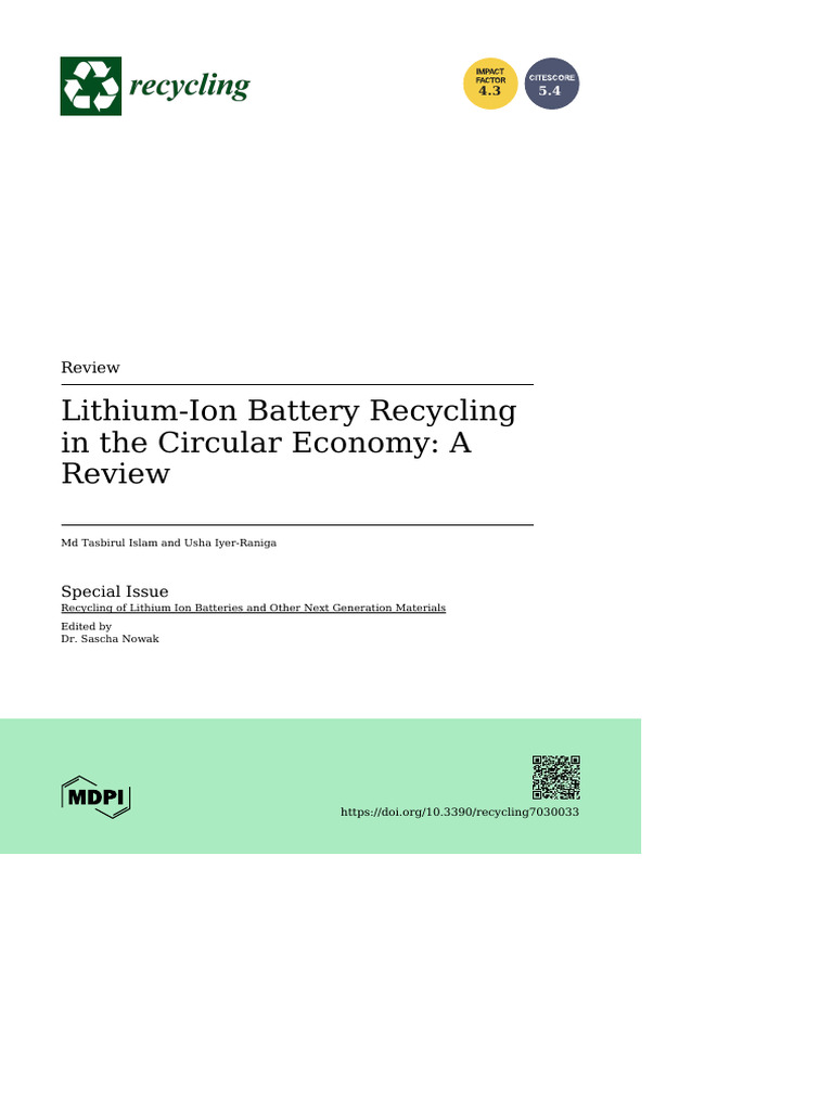 Mdpi Research Paper | PDF | Recycling | Electric Vehicle