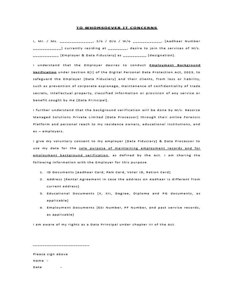 Authorization for Employment Verification | PDF | Career & Growth ...