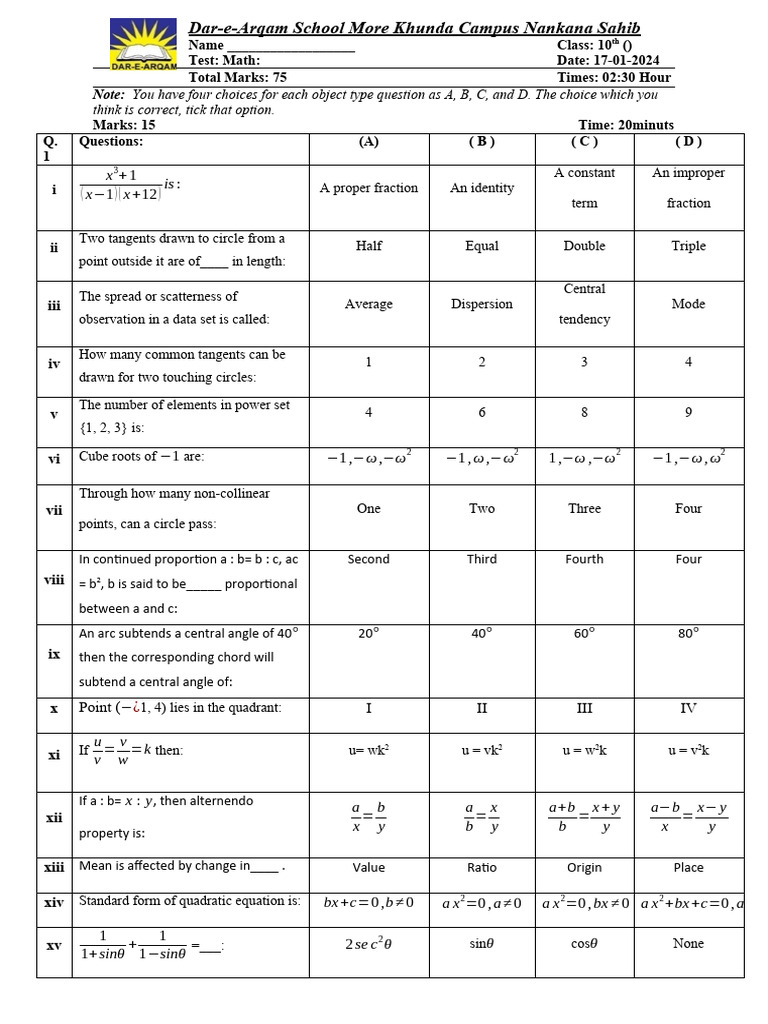 10th 2A Math 17 - 01-20243 | PDF