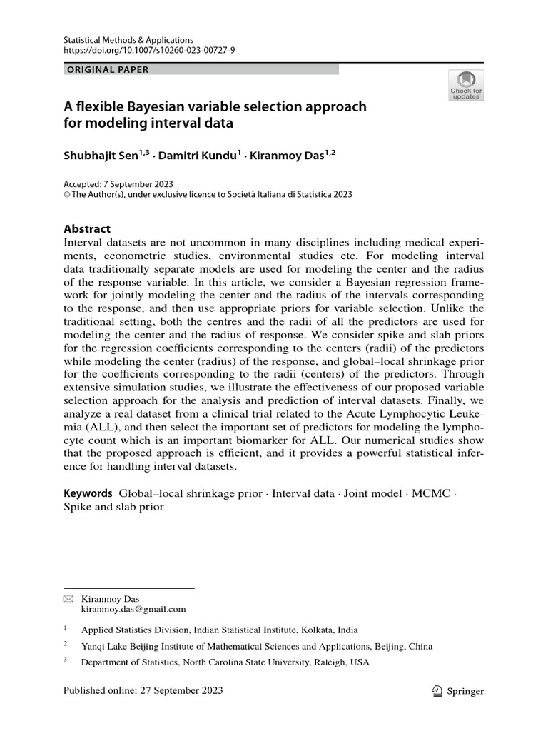 A Flexible Bayesian Variable Selection Approach For Modeling Interval Data | PDF | Dependent And ...
