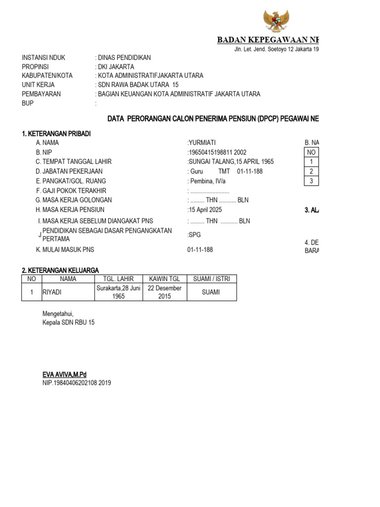 Data Perorangan Penerangan Pensiun Dpcp Pdf