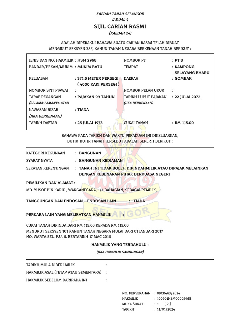 Sijil Carian Rasmi: (Selama-Lamanya Atau (Jika Berkenaan) | PDF