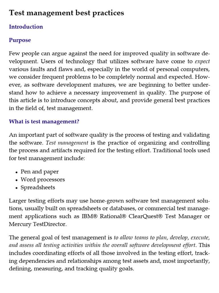 Test Management Best Practices | PDF