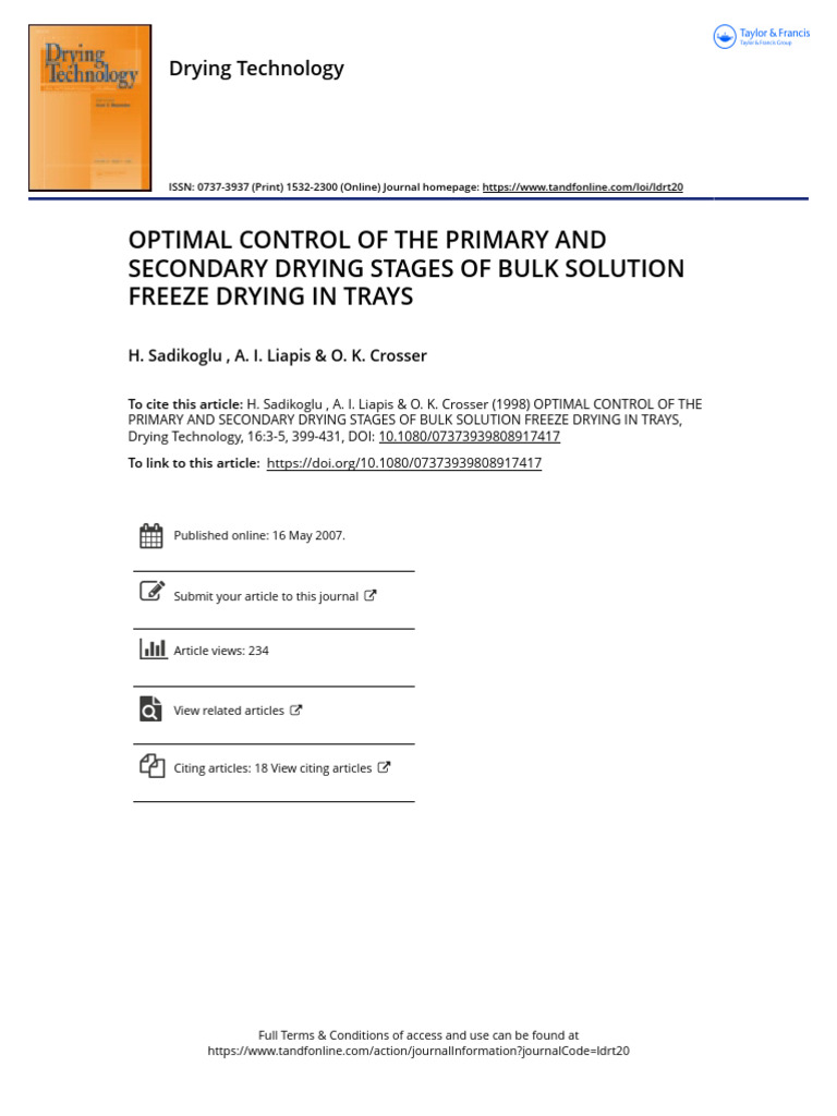 Optimal Control of The Primary and Secondary Drying Stages of Bulk ...