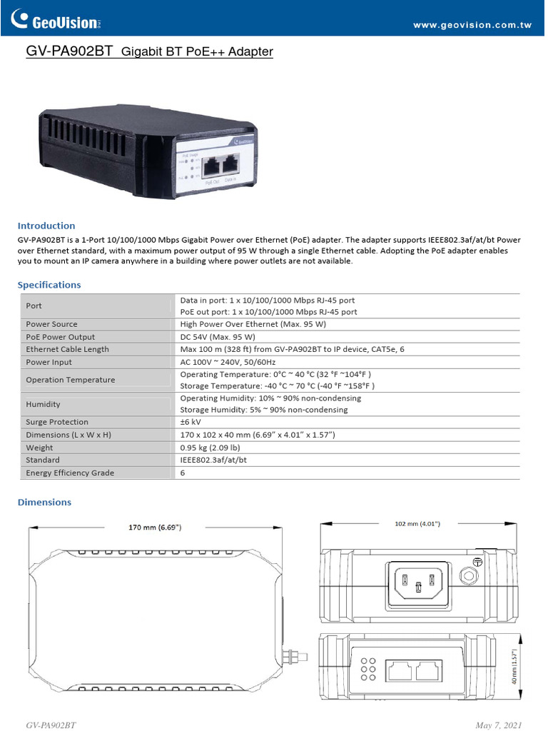 Datasheet - POE Usage Geovision | PDF