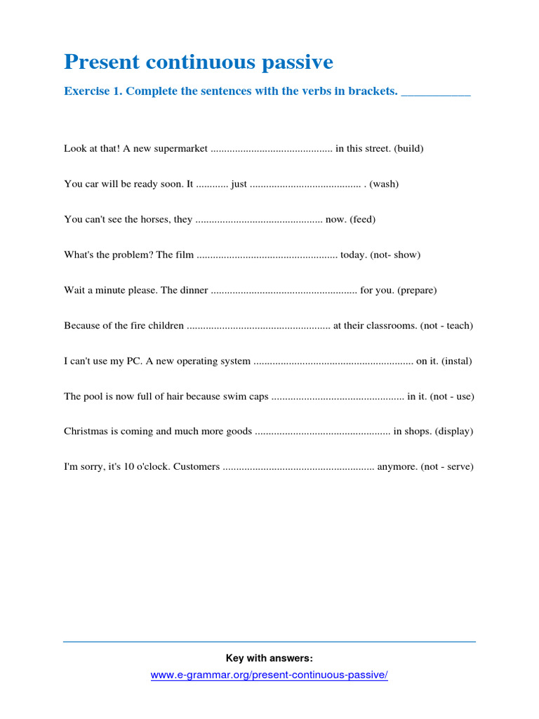 Present Continuous Passive Exercise 1 | PDF