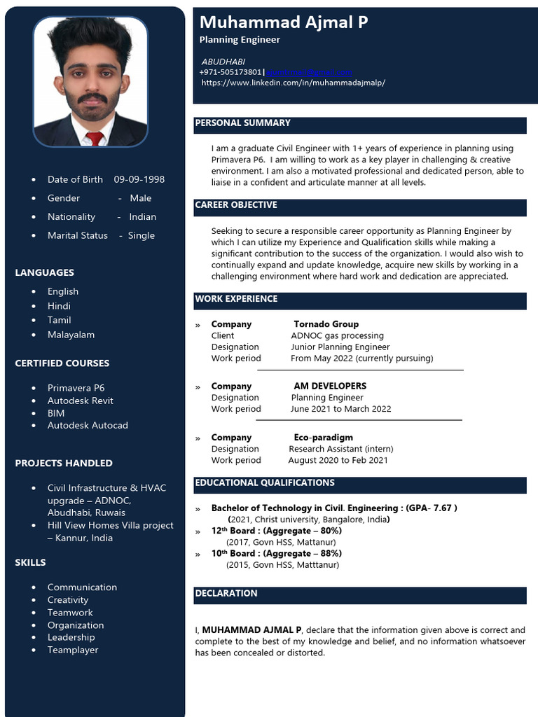CV. Muhammed Ajmal | PDF