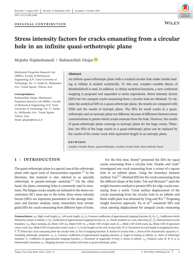 2 Stress Intensity Factors For Cracks Emanating From A Circular by R ...