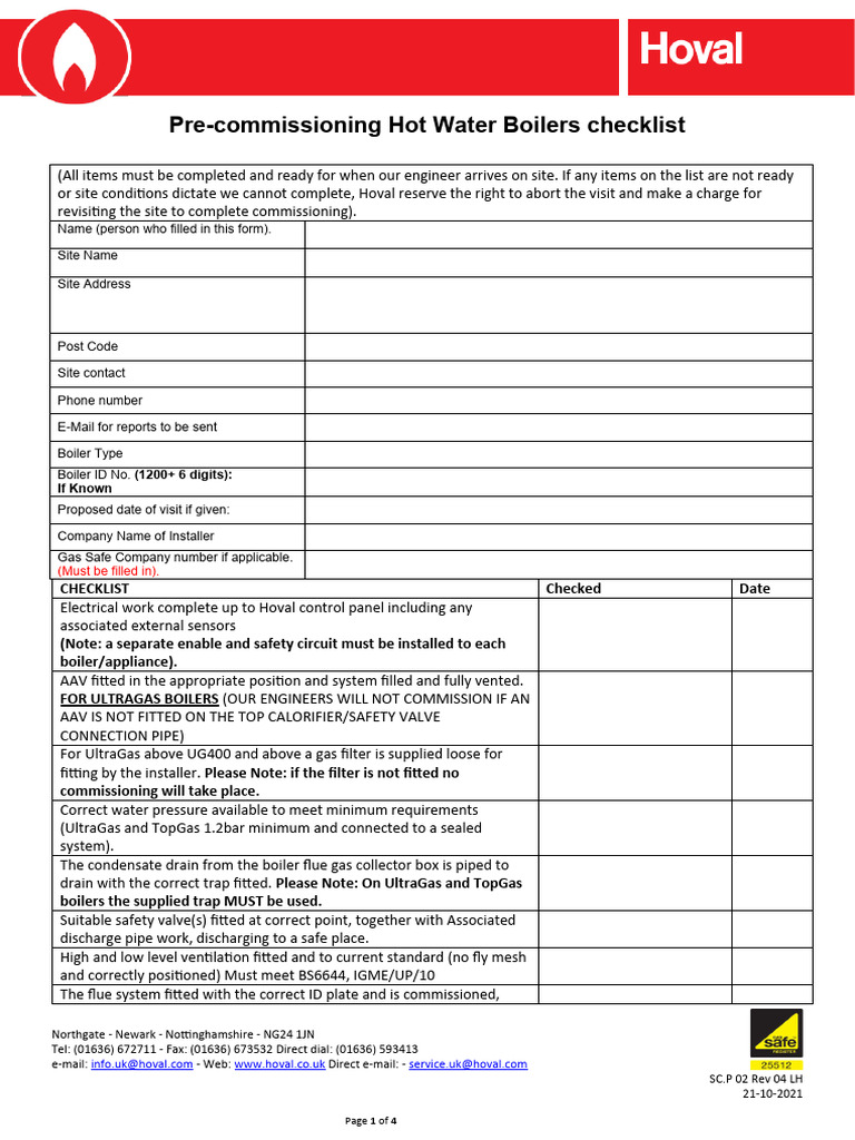 Hot+Water+Boilers+Pre Commissioning+Checklist+10 2021 | PDF | Boiler ...