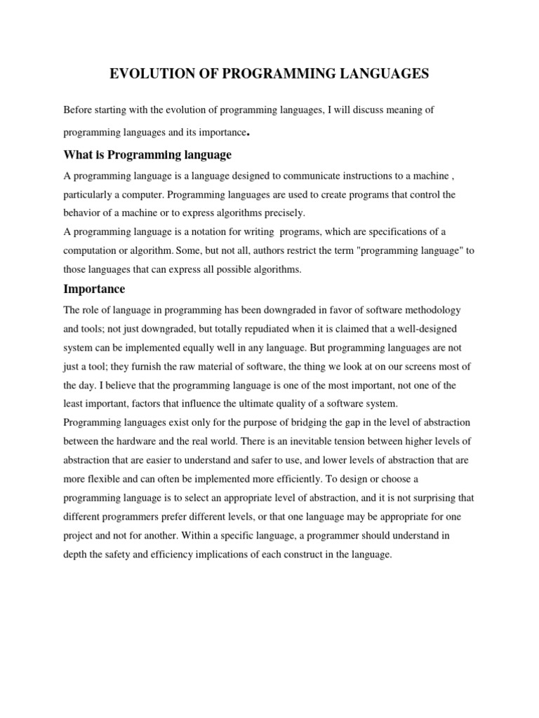 Evolution of Programming Languages | Download Free PDF | Computer Programming | Programming Language