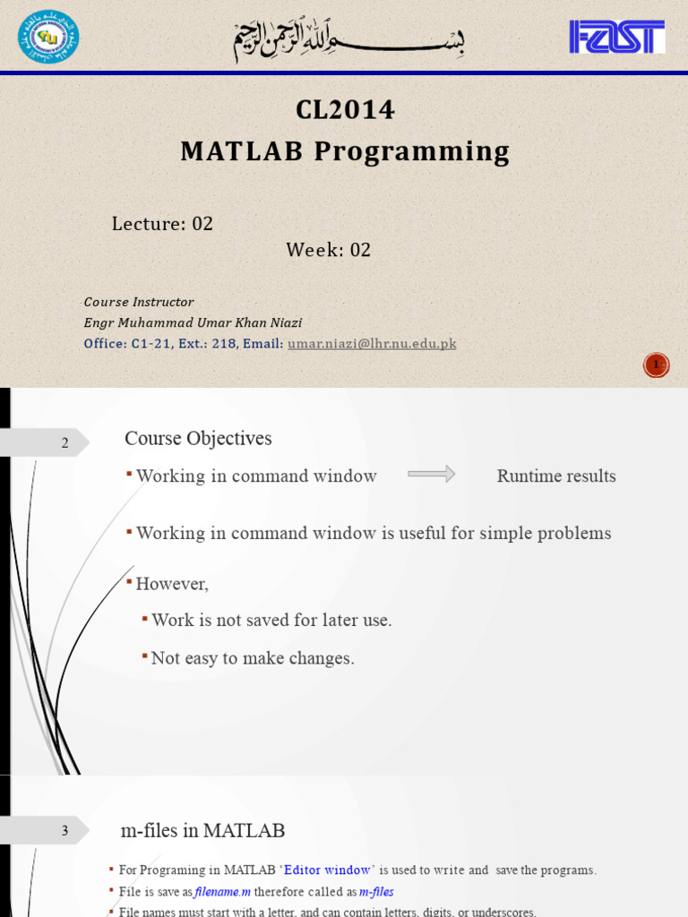 CL2014 - MATLAB Programming - Lec02 | PDF | Filename | Computer File