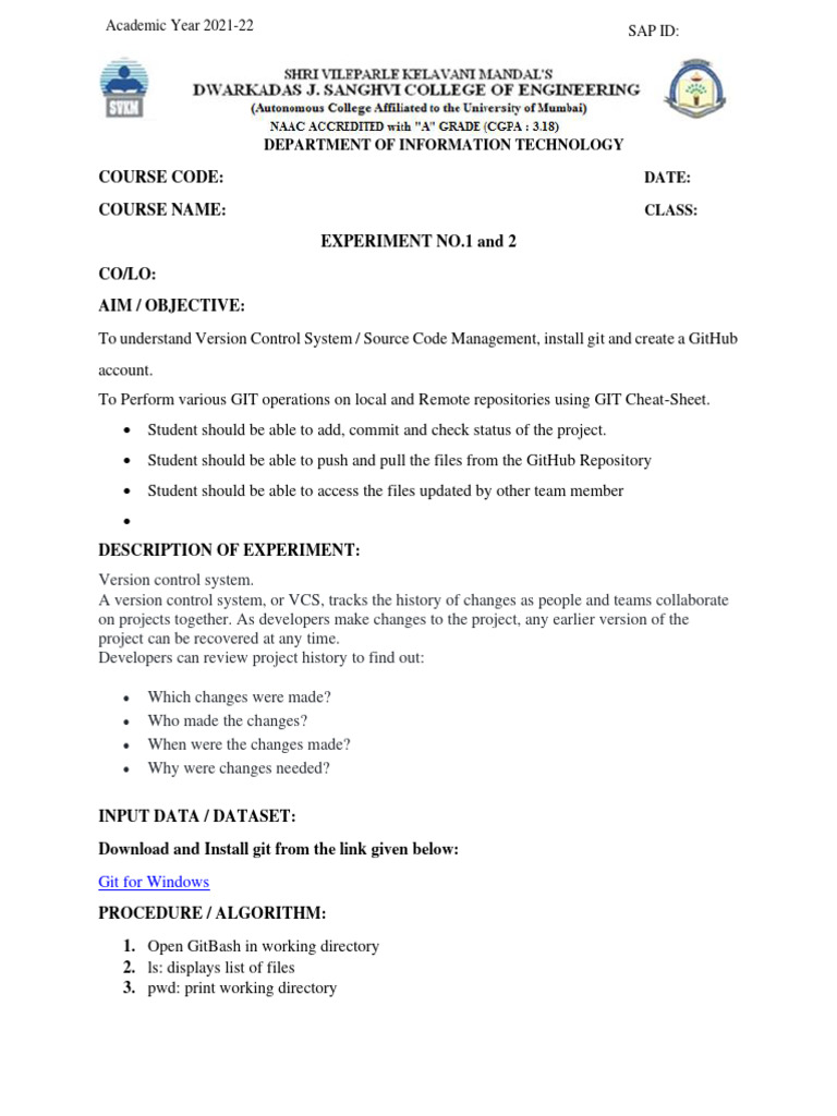 Experiment 1and 2 | PDF | Version Control | System Software