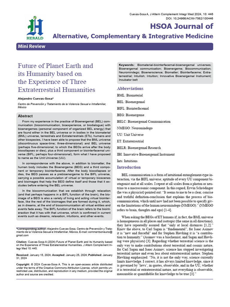 Future of Planet Earth and Its Humanity Based On The Experience of Three Extraterrestrial ...