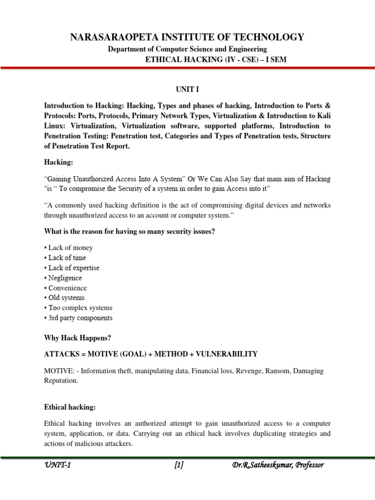 Ethical Hacking UNIT-1 | PDF | Port (Computer Networking) | Computer Network