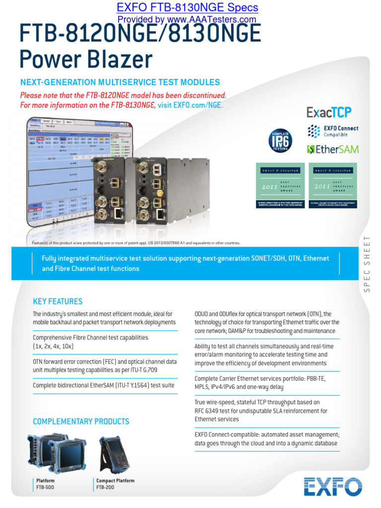 Exfo Ftb-8130nge Specifications Spec Sheet 3f94 | PDF | Transmission Control Protocol | Computer ...