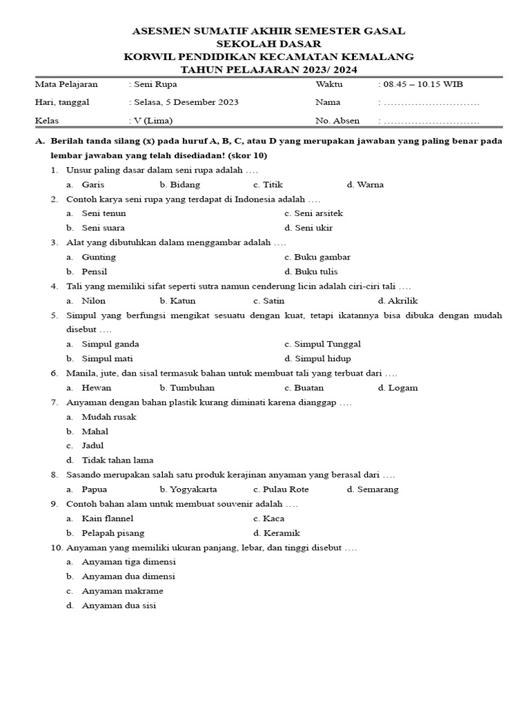 ASESMEN SUMATIF AKHIR SEMESTER GASALseni Rupa | PDF
