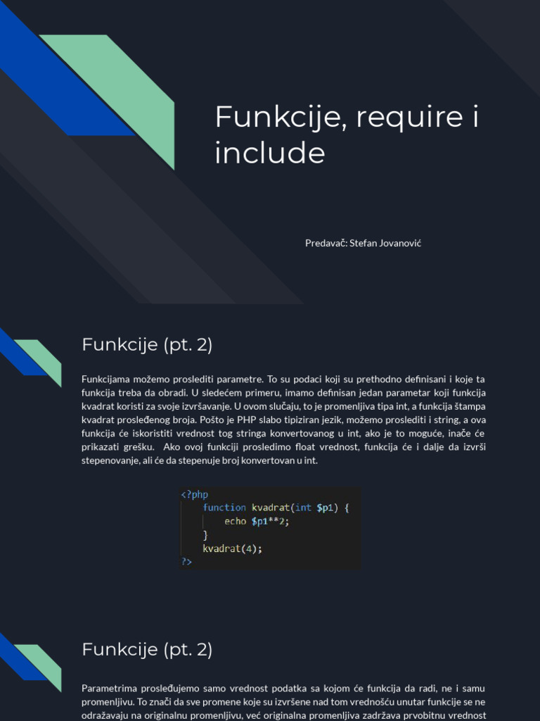 Funkcije, Require I Include | PDF