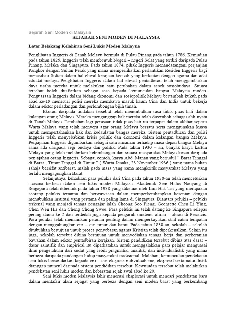 Sejarah Seni Moden Di Malaysia | PDF