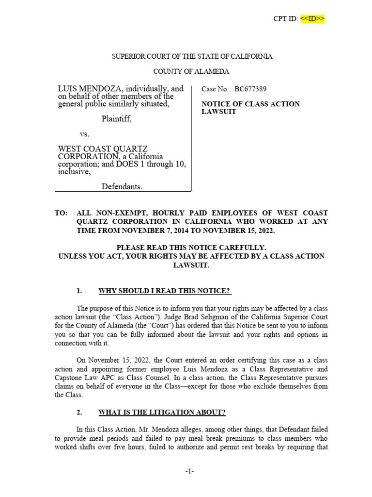 WestCoast Notice | PDF | Class Action | Lawsuit