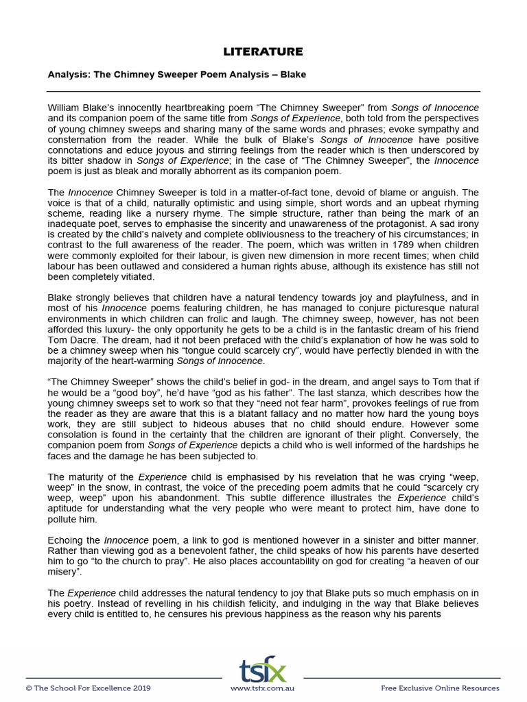 Analysis of Blake's Chimney Sweeper Poems | PDF | Poetry