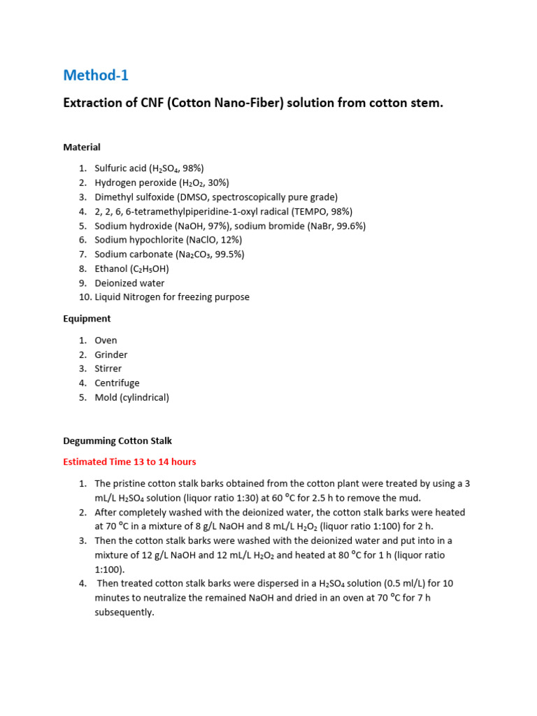 Extraction of CNF From Cotton Stems | PDF | Sodium Hydroxide | Dimethyl Sulfoxide