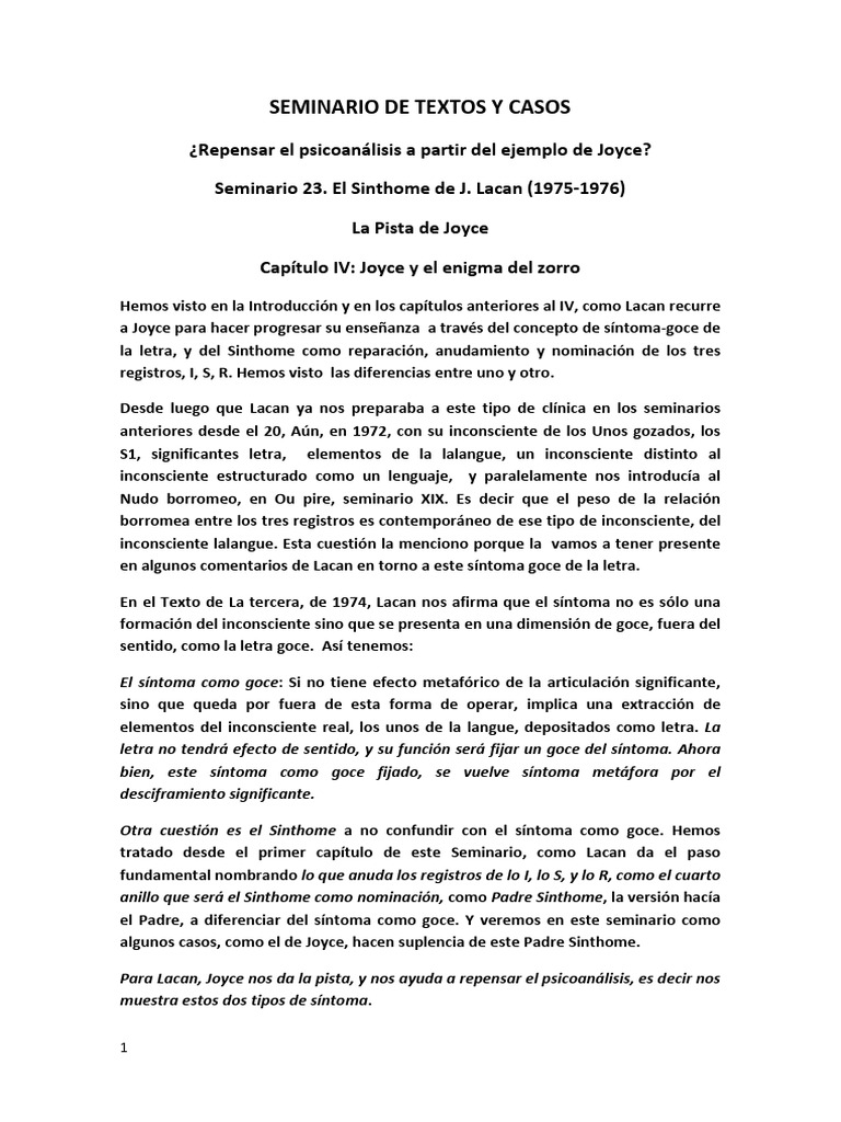 Joyce y El Enigma Del Zorro | PDF | Jacques Lacan | James Joyce