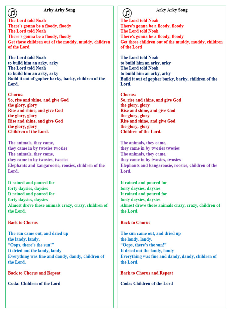 Arky Arky Song | PDF | Torah Books | Weekly Torah Readings