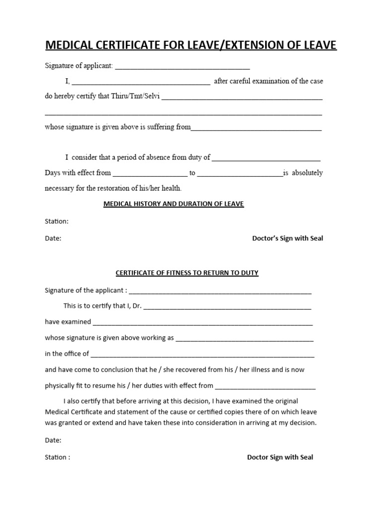 Medical Certificate For Leave | PDF