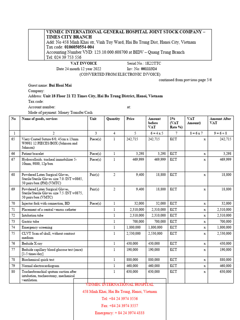 Vinmec Invoice | PDF | Value Added Tax | Invoice