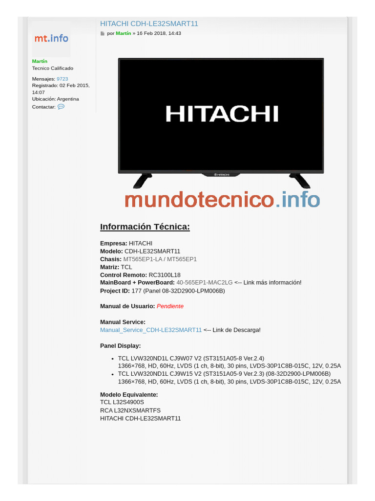 HITACHI CDH-LE32SMART11 - Mundotecnico - Info - La Web Del Técnico ...