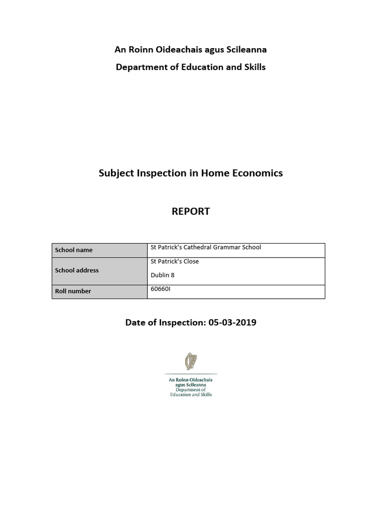 Home Economics Subject Inspection Report 2019 | PDF | Teachers | Learning