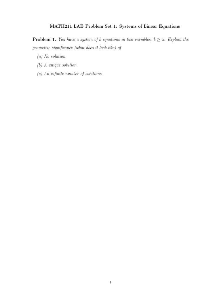 MATH211 ProblemSet1 SystemsLinearEquations | PDF | Matrix (Mathematics) | Numerical Analysis