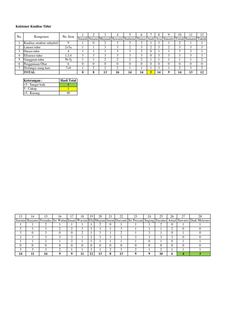 Hasil Skoring PSQI | PDF
