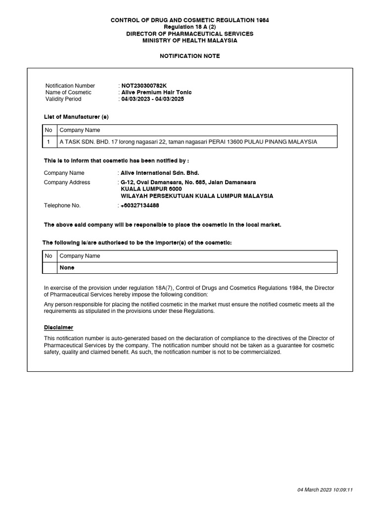 Cosmetic Regulation Notice Malaysia | PDF | Pharmaceutical Sciences ...