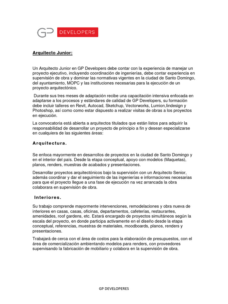 Arquitecto Junior en GP Developers | PDF | Arte