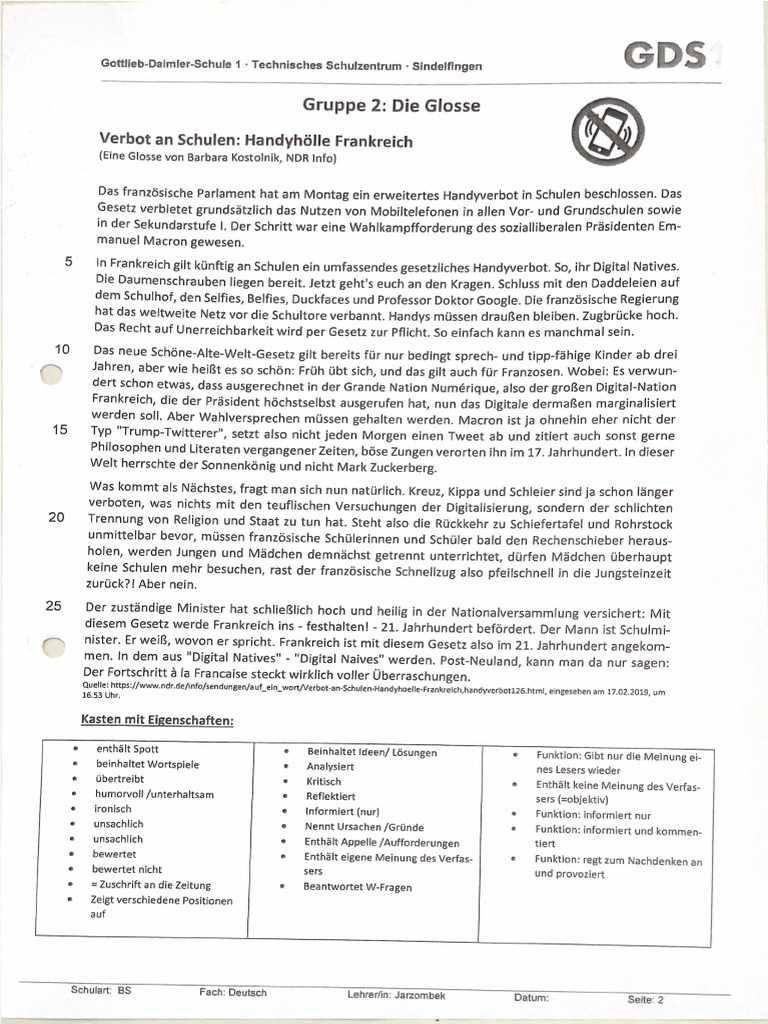 Gruppenaufgabe Die Glosse | PDF