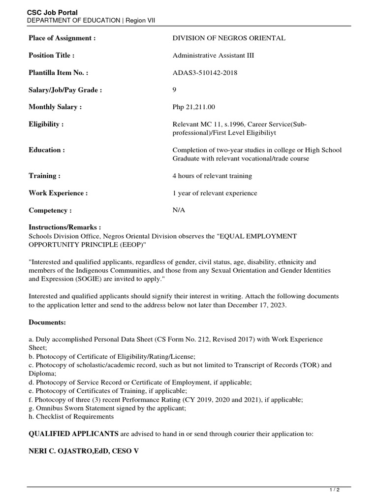 DEPARTMENT - OF - EDUCATION-Administrative - Assistant - III (1 ...