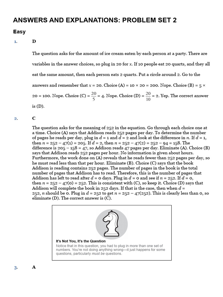 SAT Math Problem Set 2 Answers and Explanations | PDF | Mathematical Objects | Mathematical Concepts