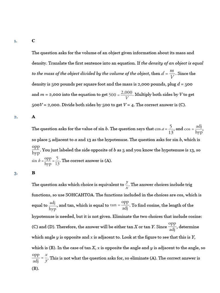 Digital SAT Math Problem Set 13 Answers and Explanations | PDF | Area | Triangle