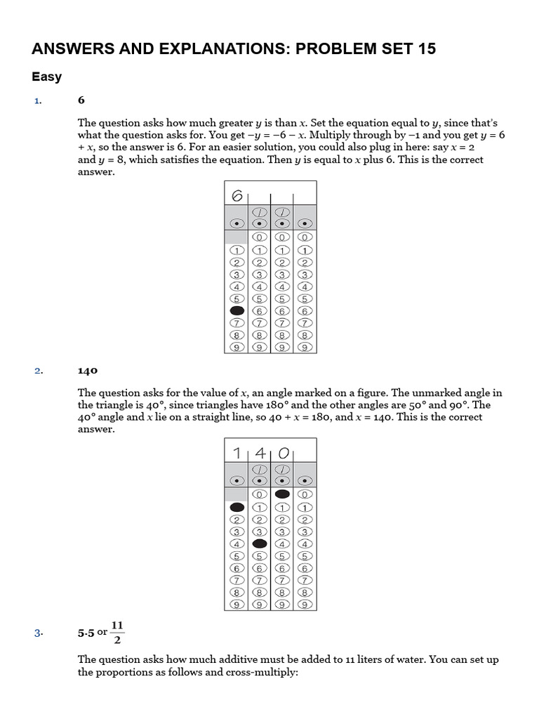 Digital SAT Math Problem Set 15 Answers and Explanations | Download ...