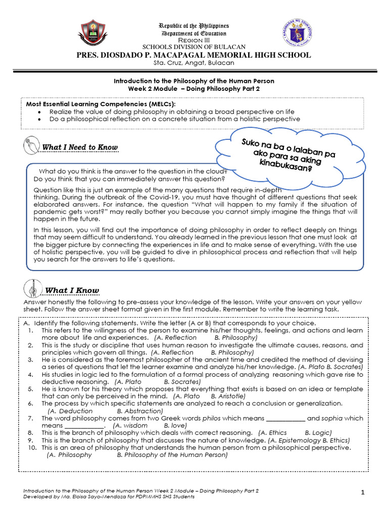 PHILO Week2 Module | PDF | Reason | Plato