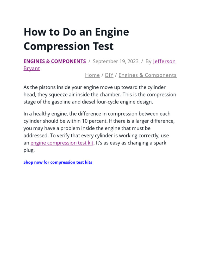 How To Do An Engine Compression Test | PDF