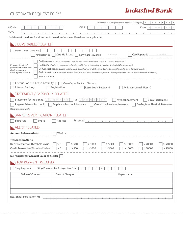 Customer Request Form | Download Free PDF | Cheque | Payments