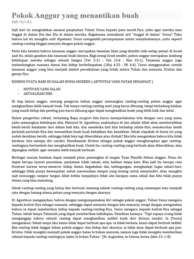 Pokok Anggur Yang Menantikan Buah | PDF | Agama & Spiritualitas