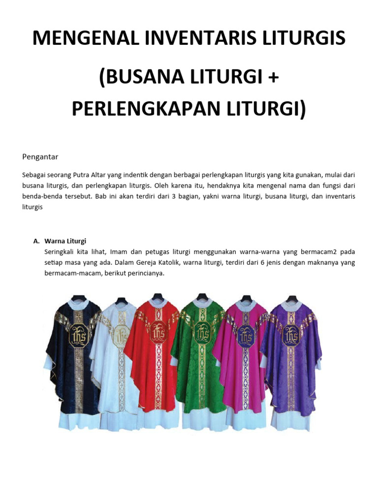 Mengenal Inventaris Liturgis & Perlengkapan Liturgi | PDF