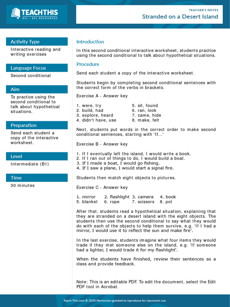 Stranded On A Desert Island Interactive Worksheet - Teacher - S Notes ...