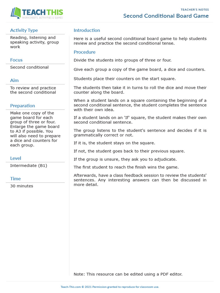 Second Conditional Board Game Guide | PDF | Human Communication ...