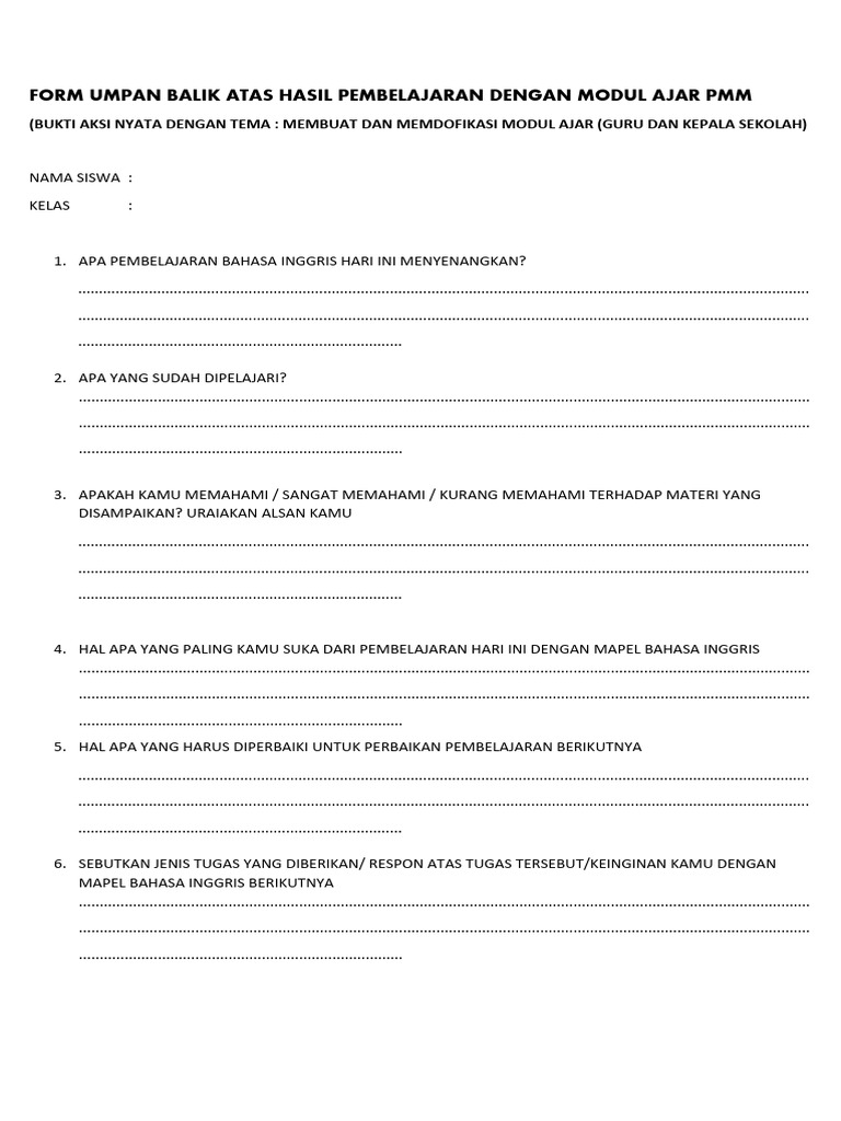 Form Umpan Balik Atas Hasil Pembelajaran Dengan Modul Ajar PMM | PDF