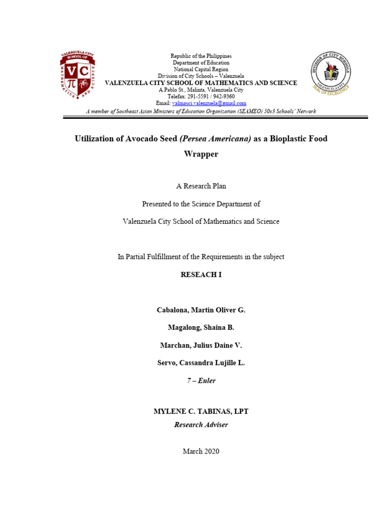 Utilization of Avocado Seed (Persea Americana) As A Bioplastic Food ...