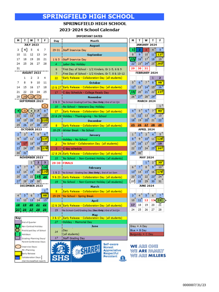 Springfield High School Calendar 2023-24 | PDF | Public Holiday ...